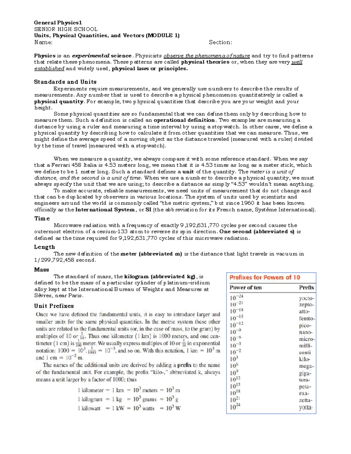 WEEK-1-LAS - Just read it - General Physics SENIOR HIGH SCHOOL Units ...