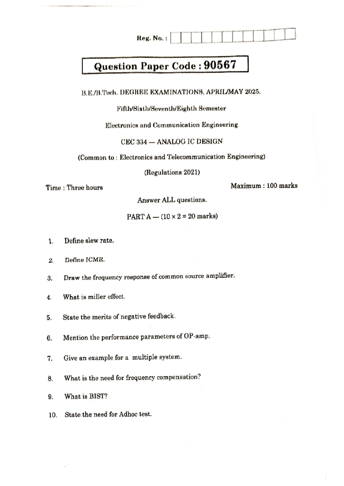 CEC 334 Final Exam Question Paper - Analog IC Design 2025 - Studocu