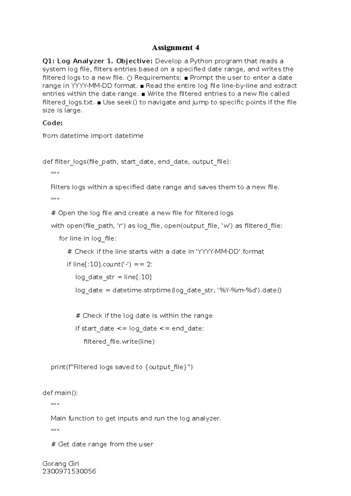 Assignment 4: Log Analyzer & Reverse File Reader - Studocu