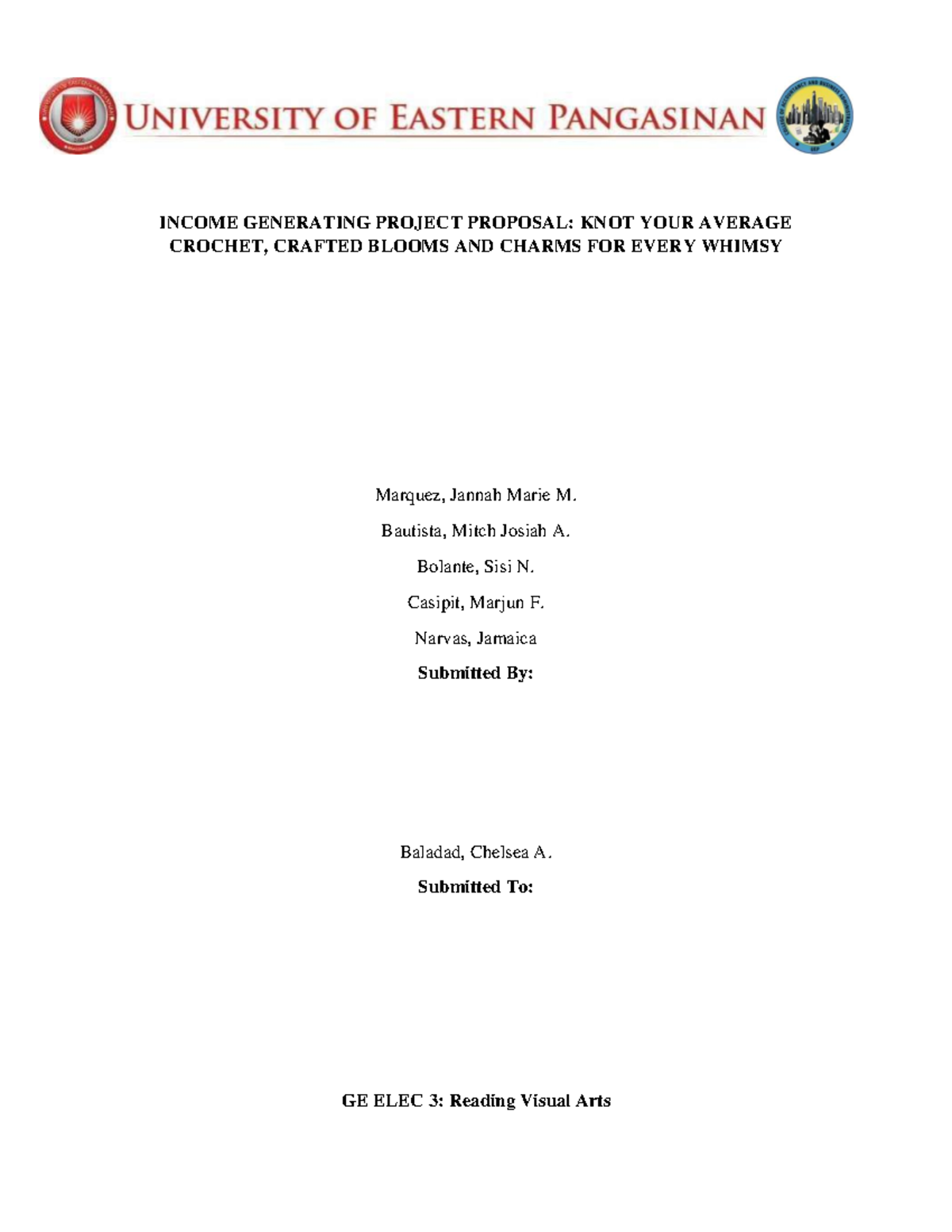 GE ELEC 3: Income Generating Project Proposal for Crochet Crafts - Studocu