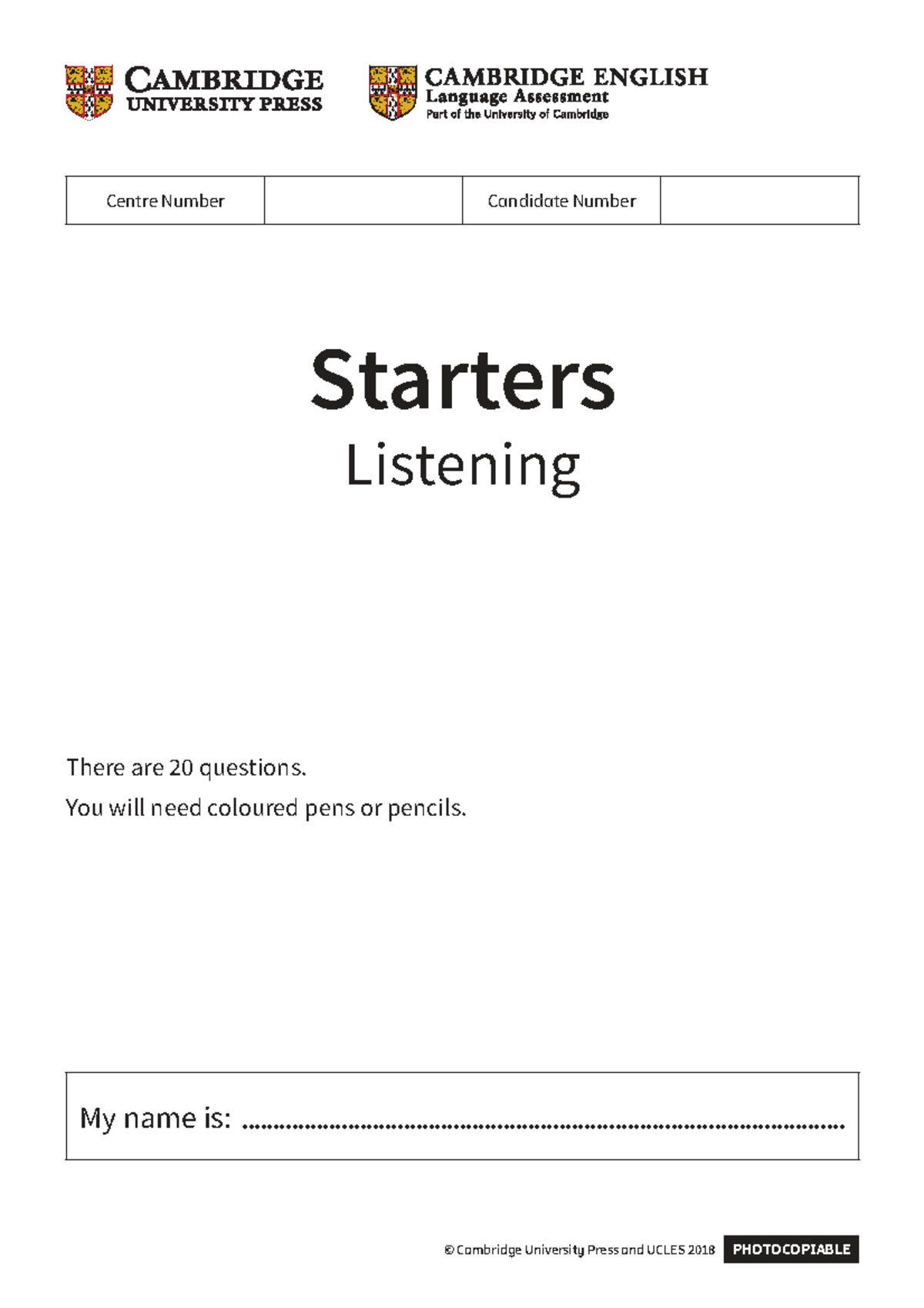 Cambridge English Starters Listening & Reading Test Guide - Studocu