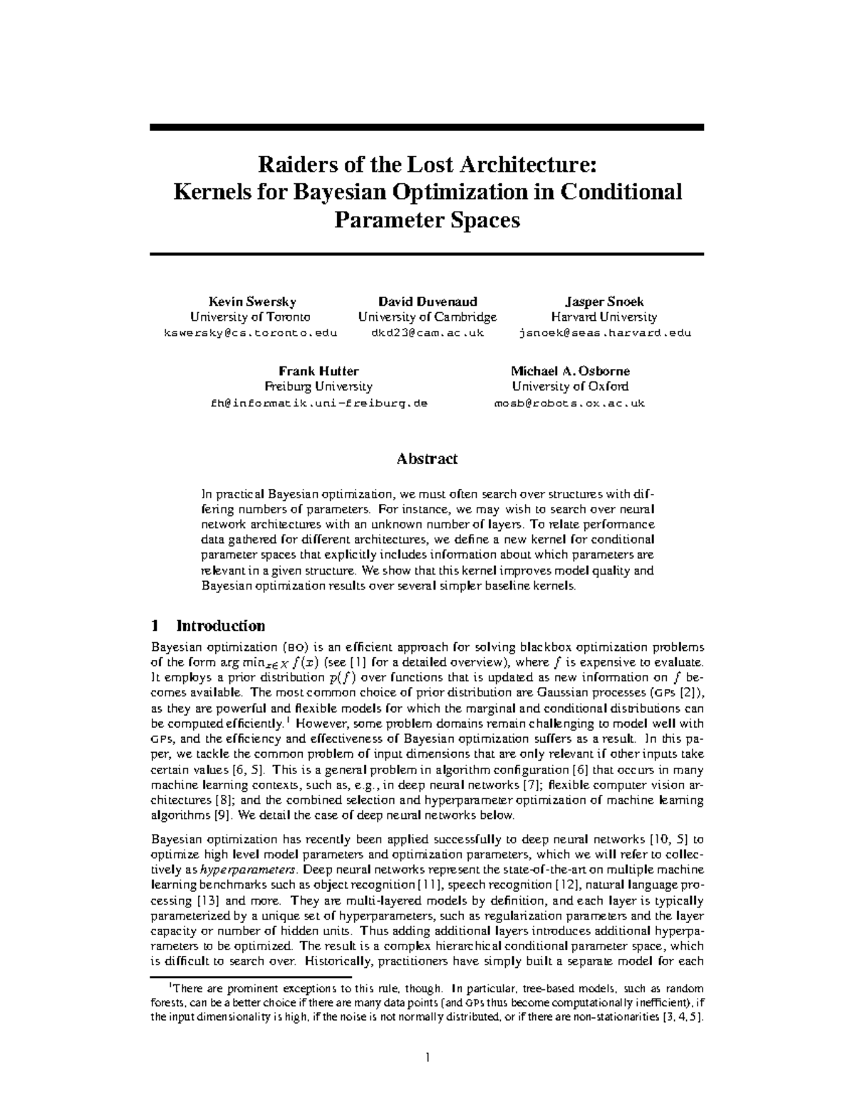 Raiders of the Lost Architecture Kernels for Bayesian Optimization in ...