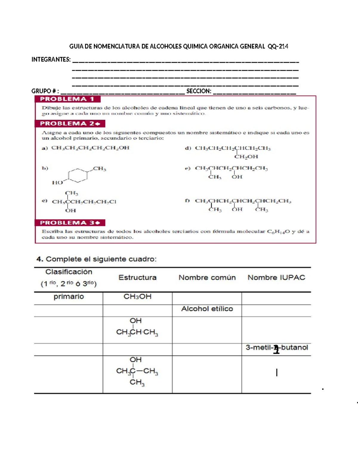 Guía de Nomenclatura de Alcoholes - Química Orgánica General QQ-214 - Studocu