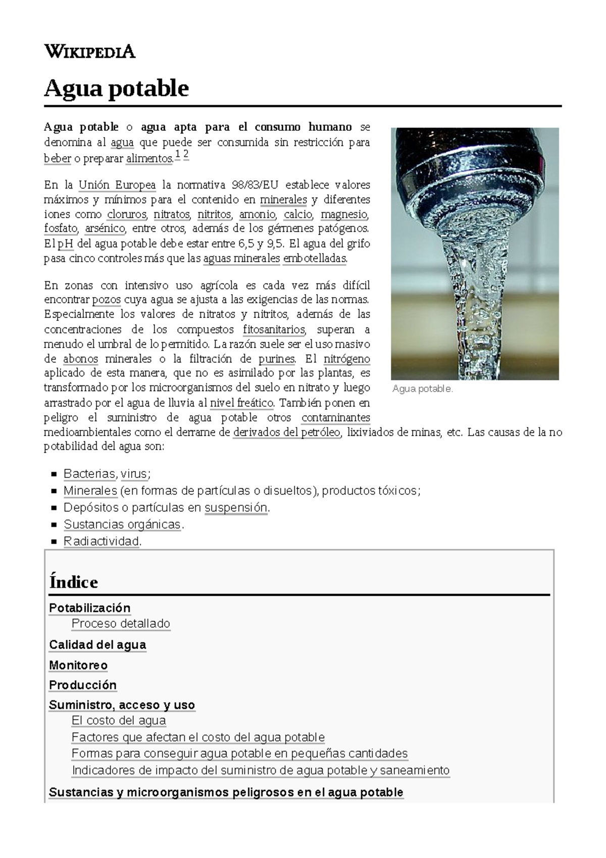 Agua potable - Agua potable Agua potable o agua apta para el consumo ...