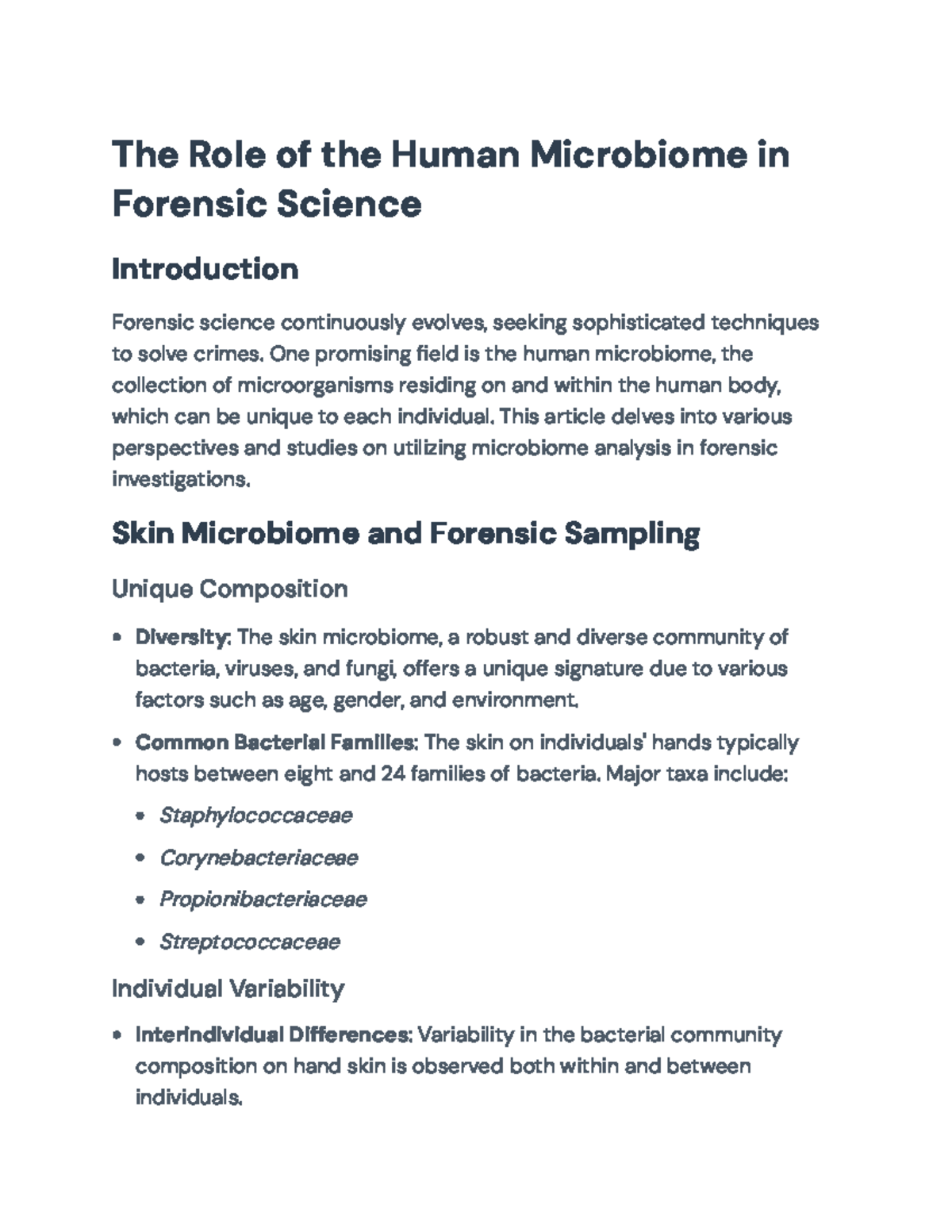 The Role of Human Microbiome in Forensic Science: Insights ...