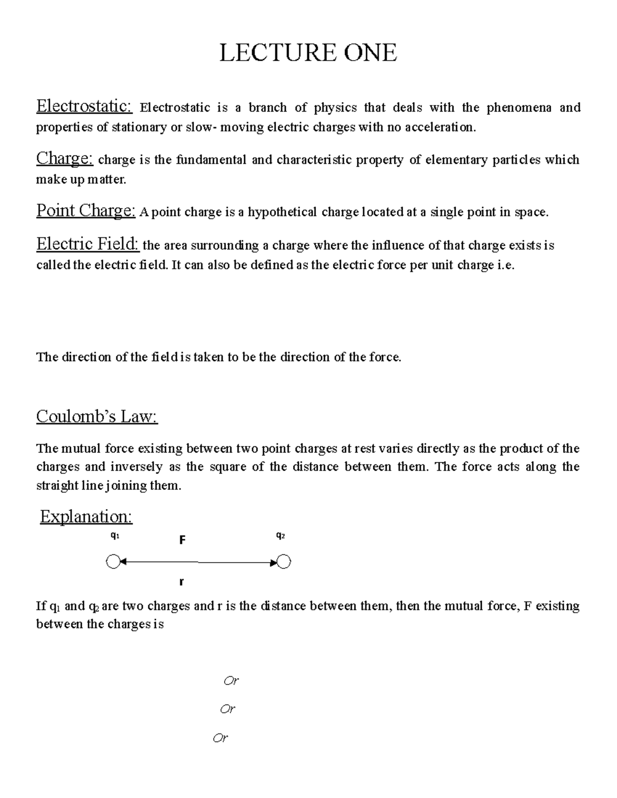Lecture 1: Introduction to Electrostatics and Coulomb's Law - Studocu