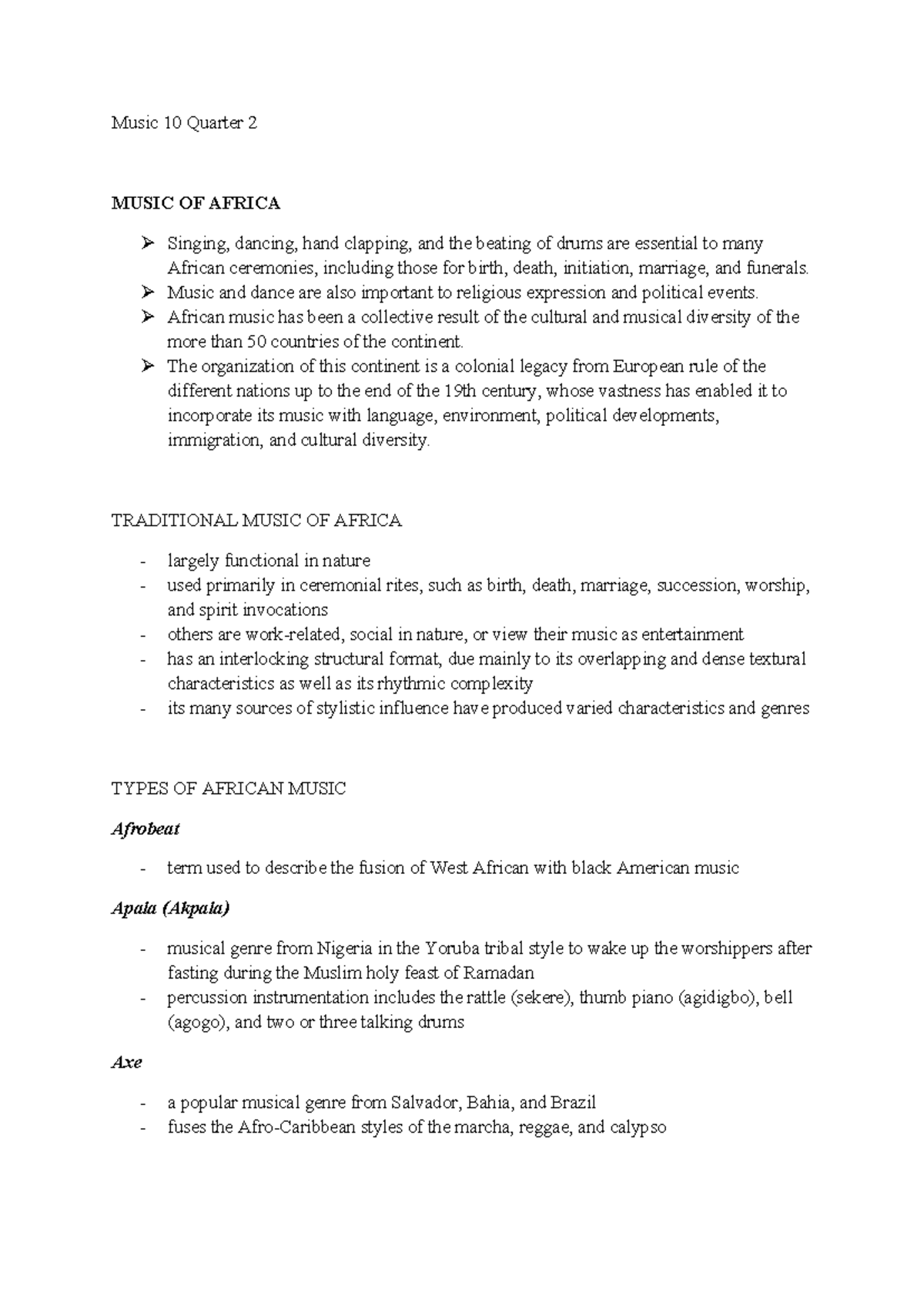 Music-10-Quarter-2-Study-Guide-Afro-Latin-Music-Overview - Studocu