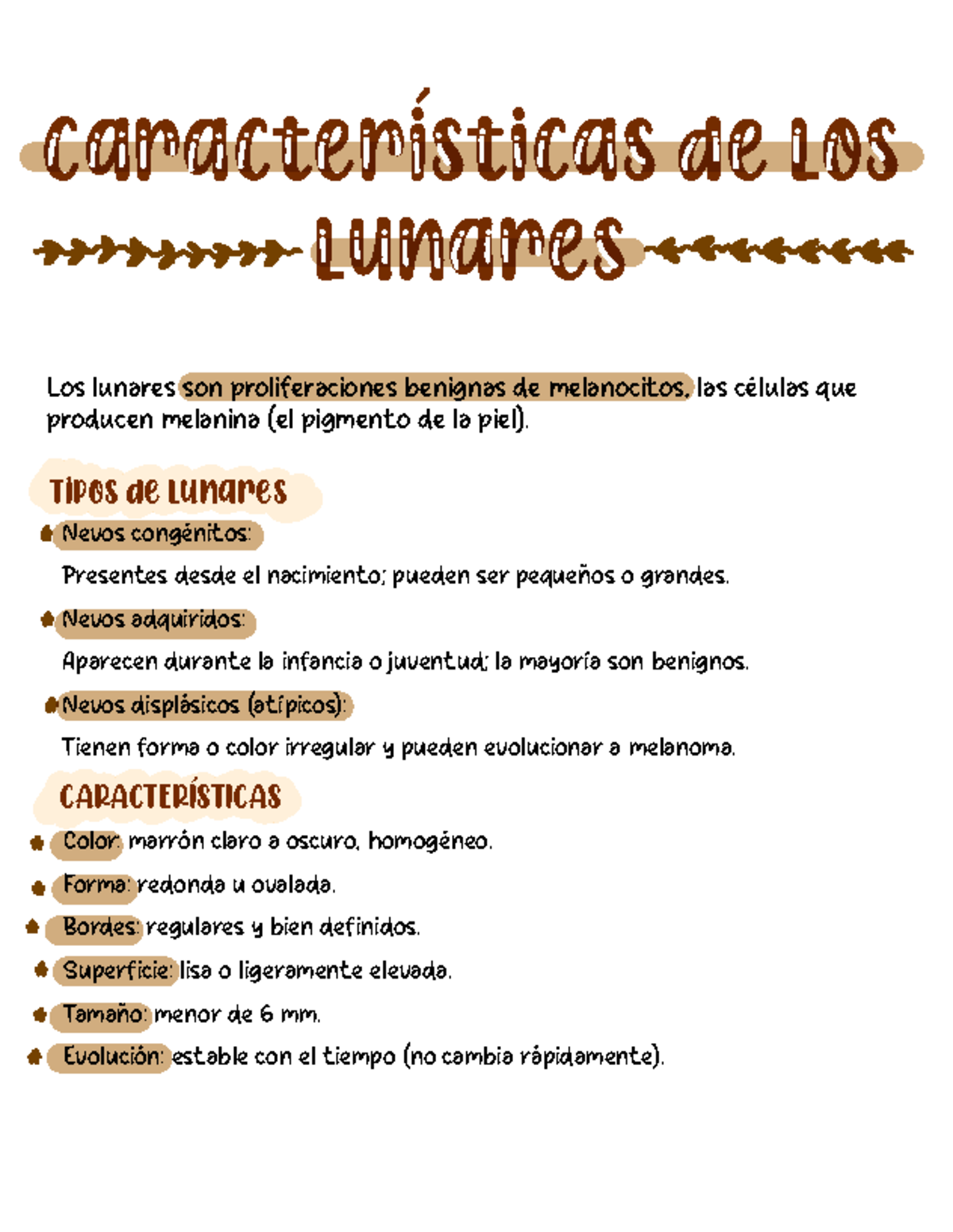 Características de los Lunares: Tipos y Detalles Esenciales - Studocu