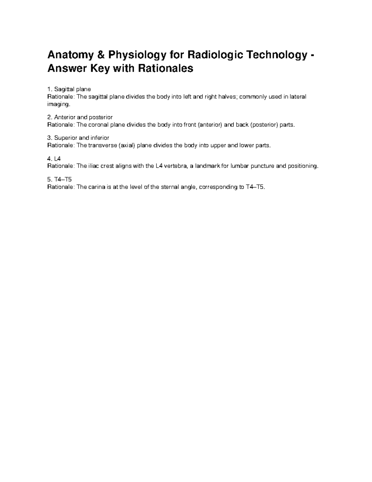 Anatomy Physiology Answer Key - Anatomy & Physiology for Radiologic ...