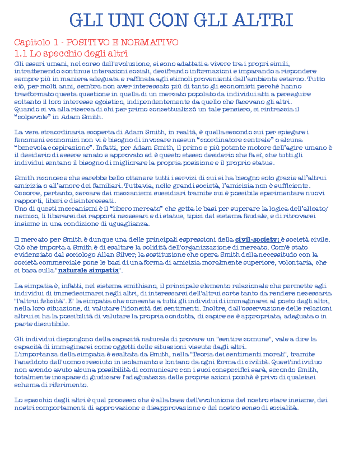 GLI UNI CON GLI ALTRI - Riassunto Teoria delle Scelte Sociali - Studocu