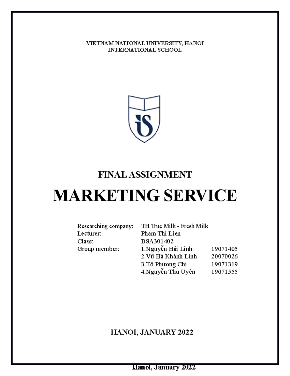 Final Assignment: Service Marketing Analysis of TH True Milk (BSA ...