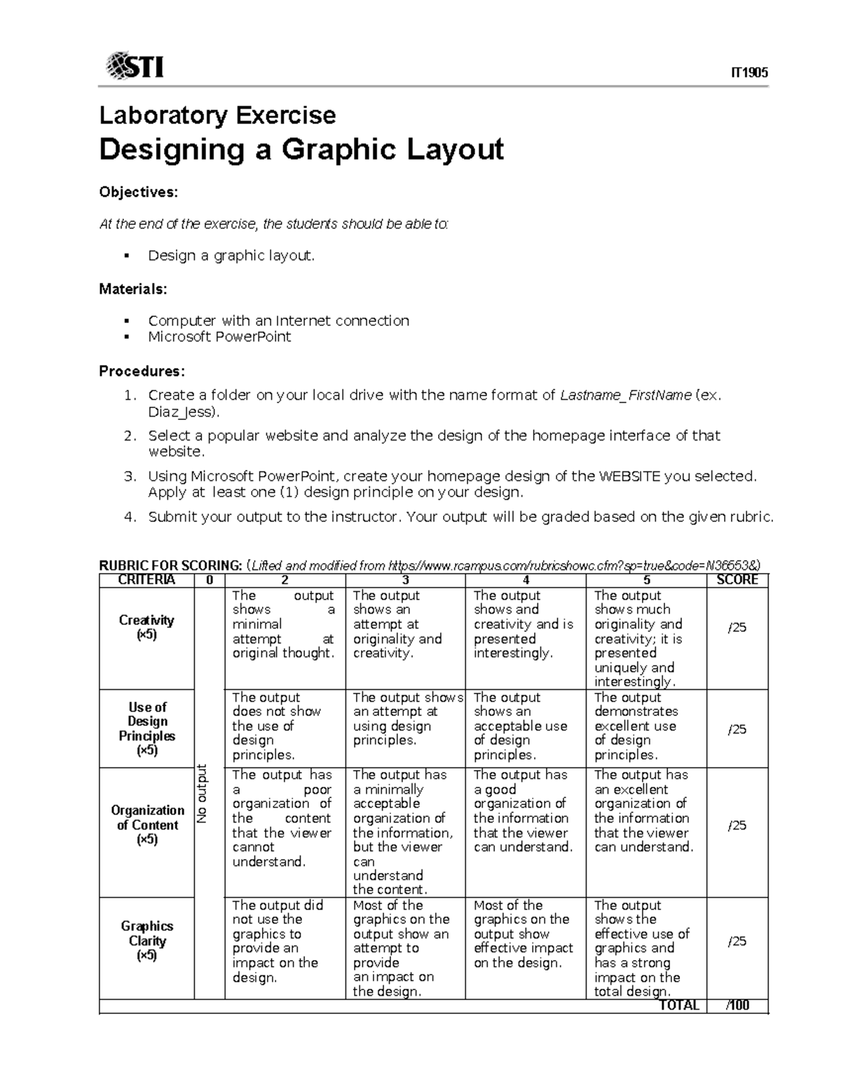 Laboratory Exercise 1 (IT): Graphic Layout Design Guide - Studocu