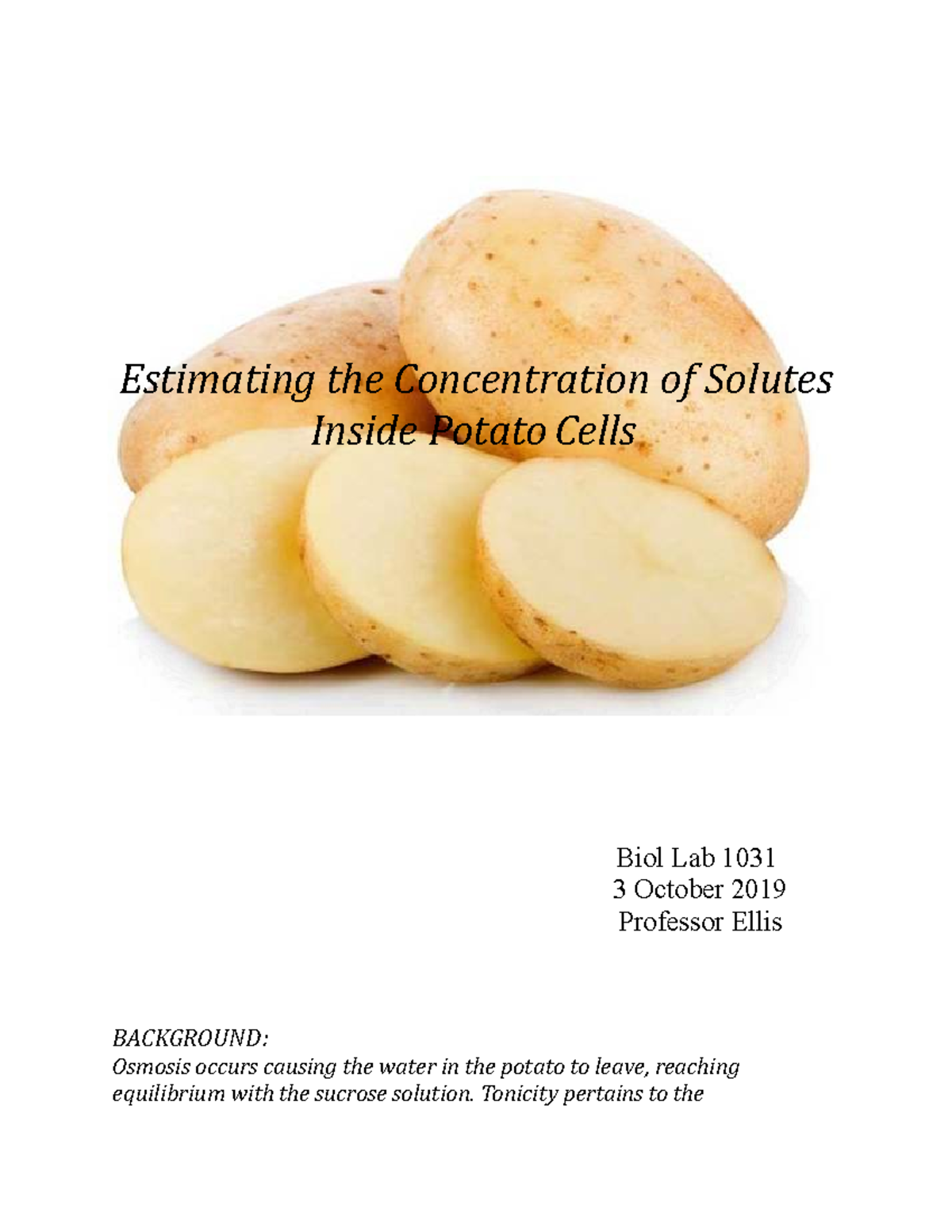 Estimating Solute Concentration in Potato Cells - Bio Lab 1031 Report ...