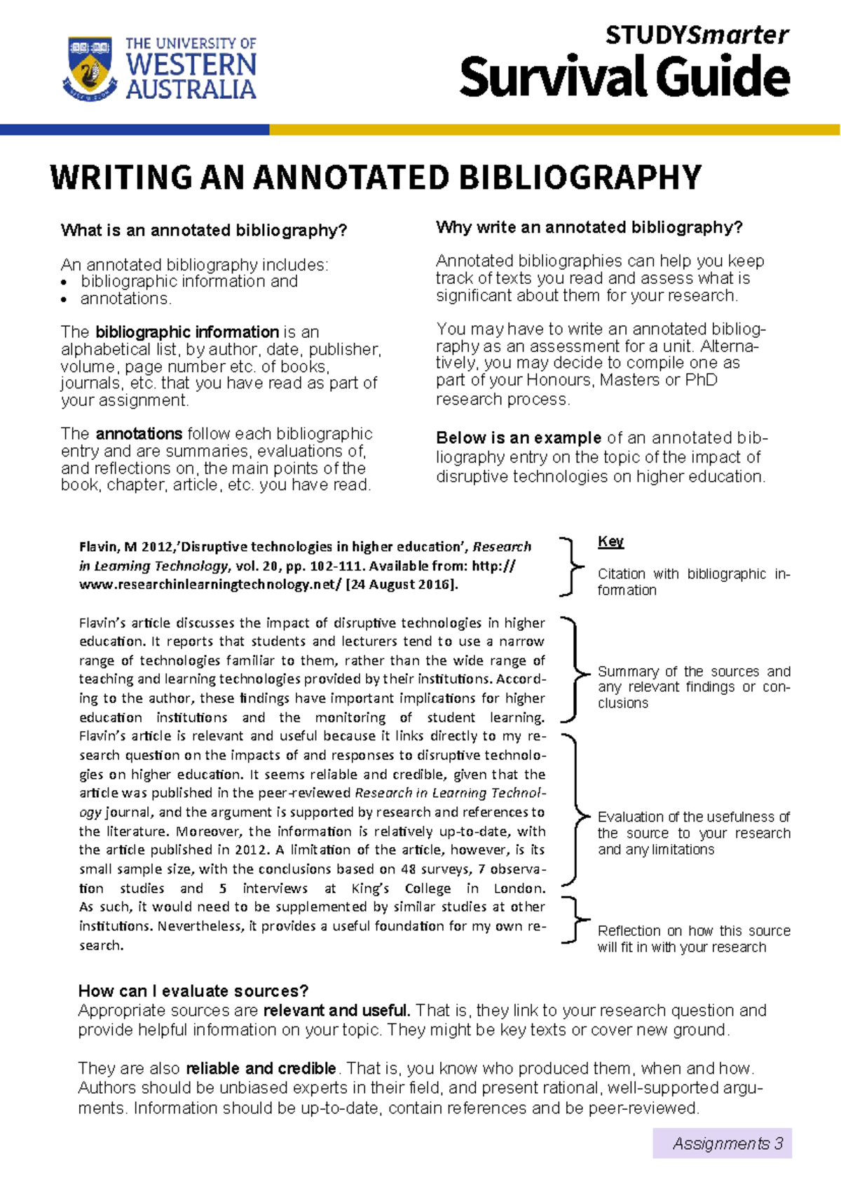A3 Writing an Annotated Bibliography: A Survival Guide - Studocu