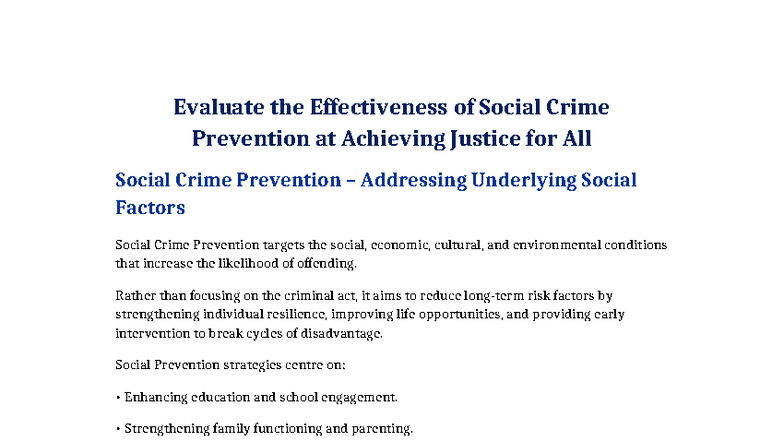 Social Crime Prevention Case Study: Effectiveness of Youth Programs ...