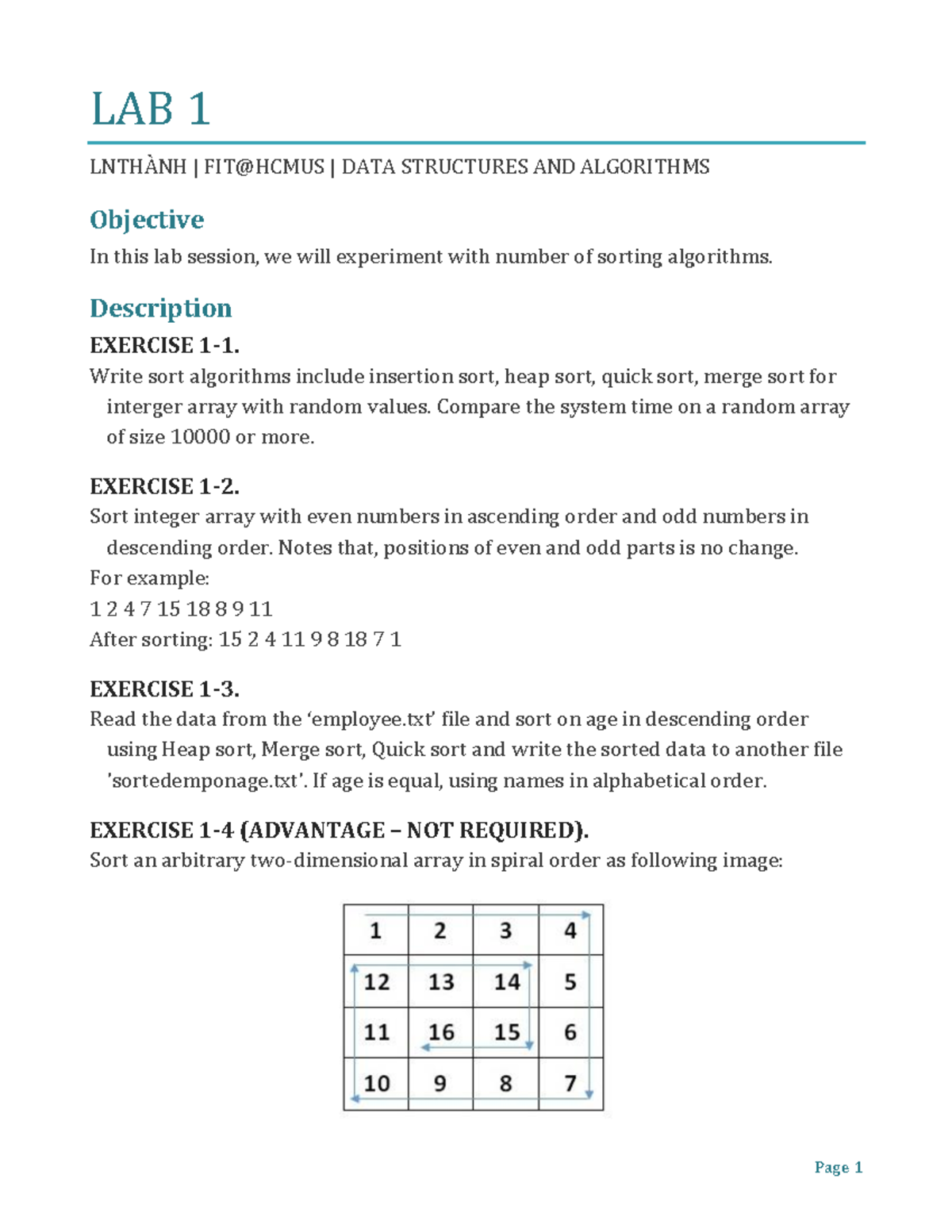 Lab 1 - Sorting Algorithms for Data Structures - HCMUS - Studocu