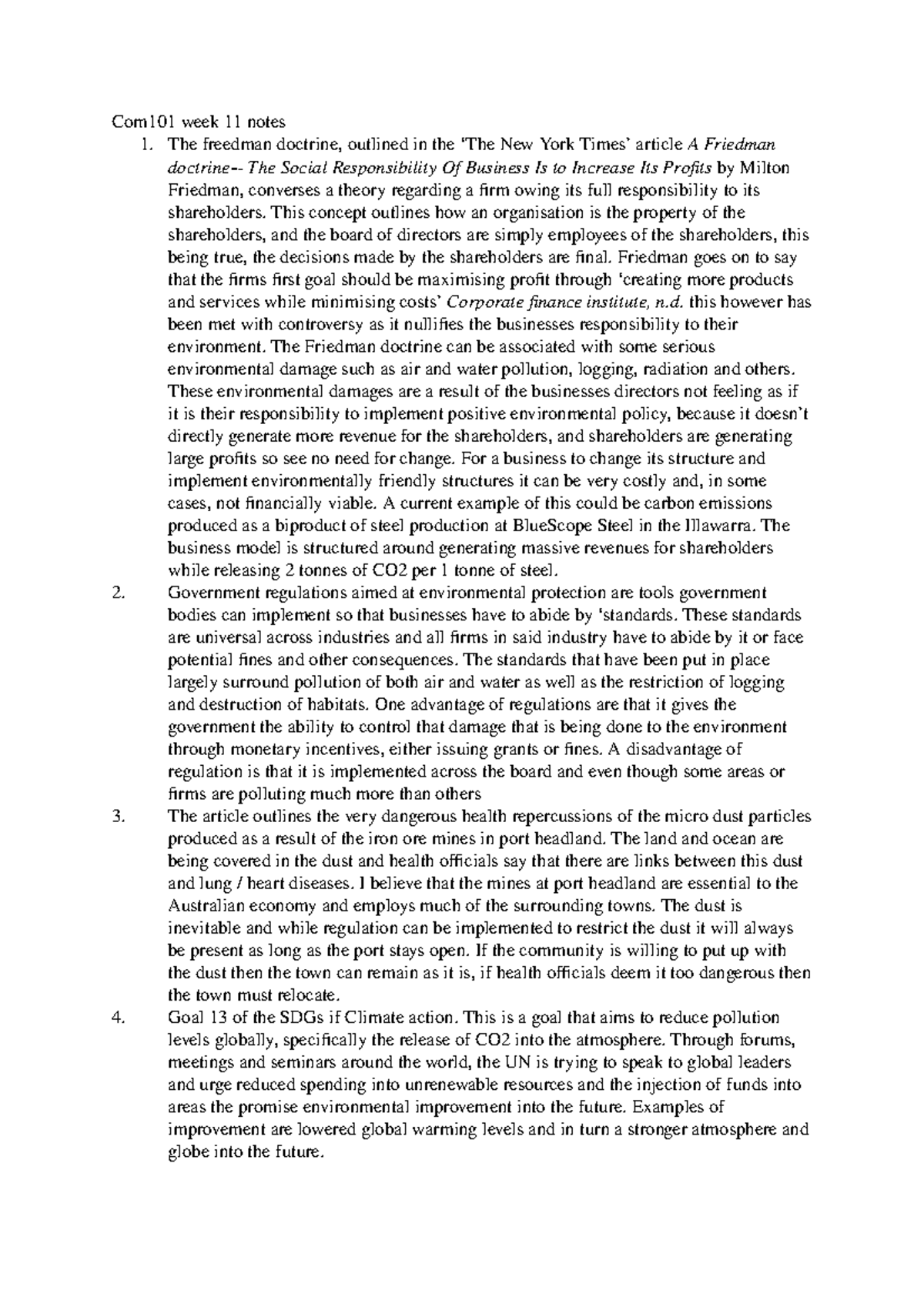 week 11 comm101 work - Com101 week 11 notes 1. The freedman doctrine ...