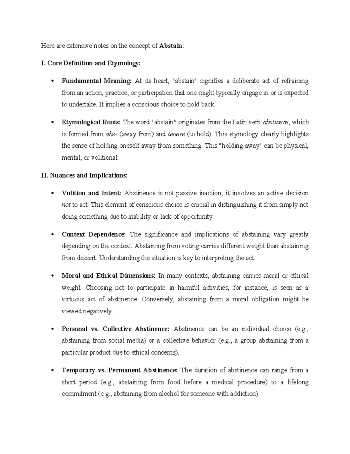 Here are extensive notes on the concept of Abstain - Core Definition ...