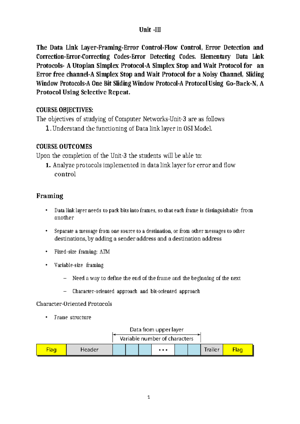 CN-Unit 3: Data Link Control, Error Detection & Protocols Overview ...