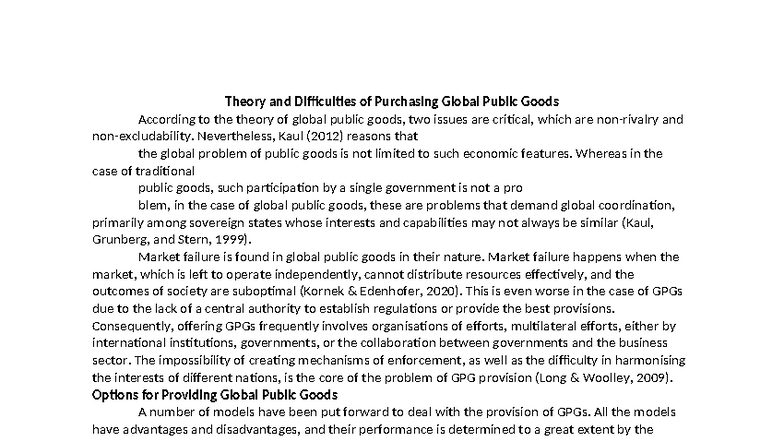 Critically Discussing Options for Providing Global Public Goods (GPGs ...