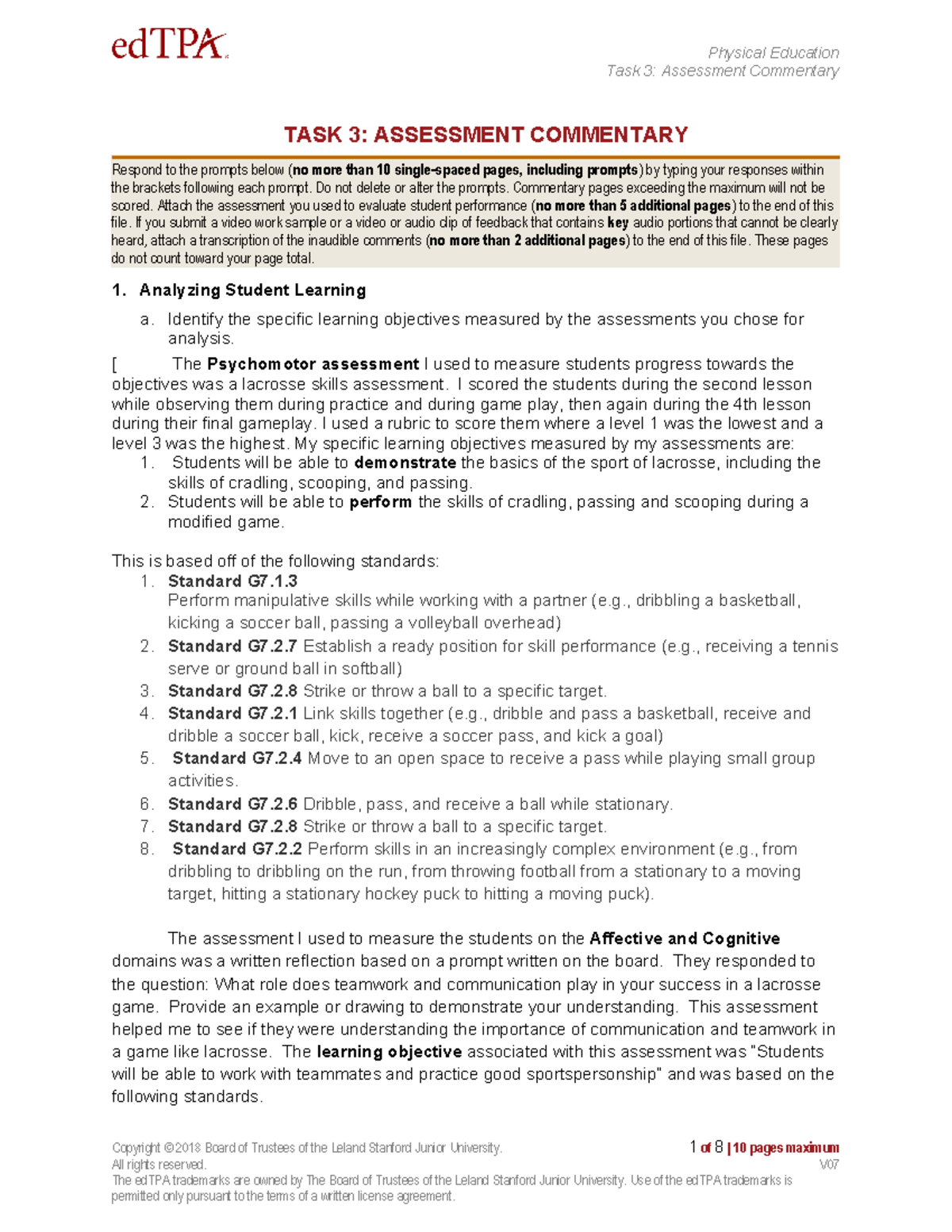 Edtpa ped assessment commentary - Task 3: Assessment Commentary TASK 3 ...