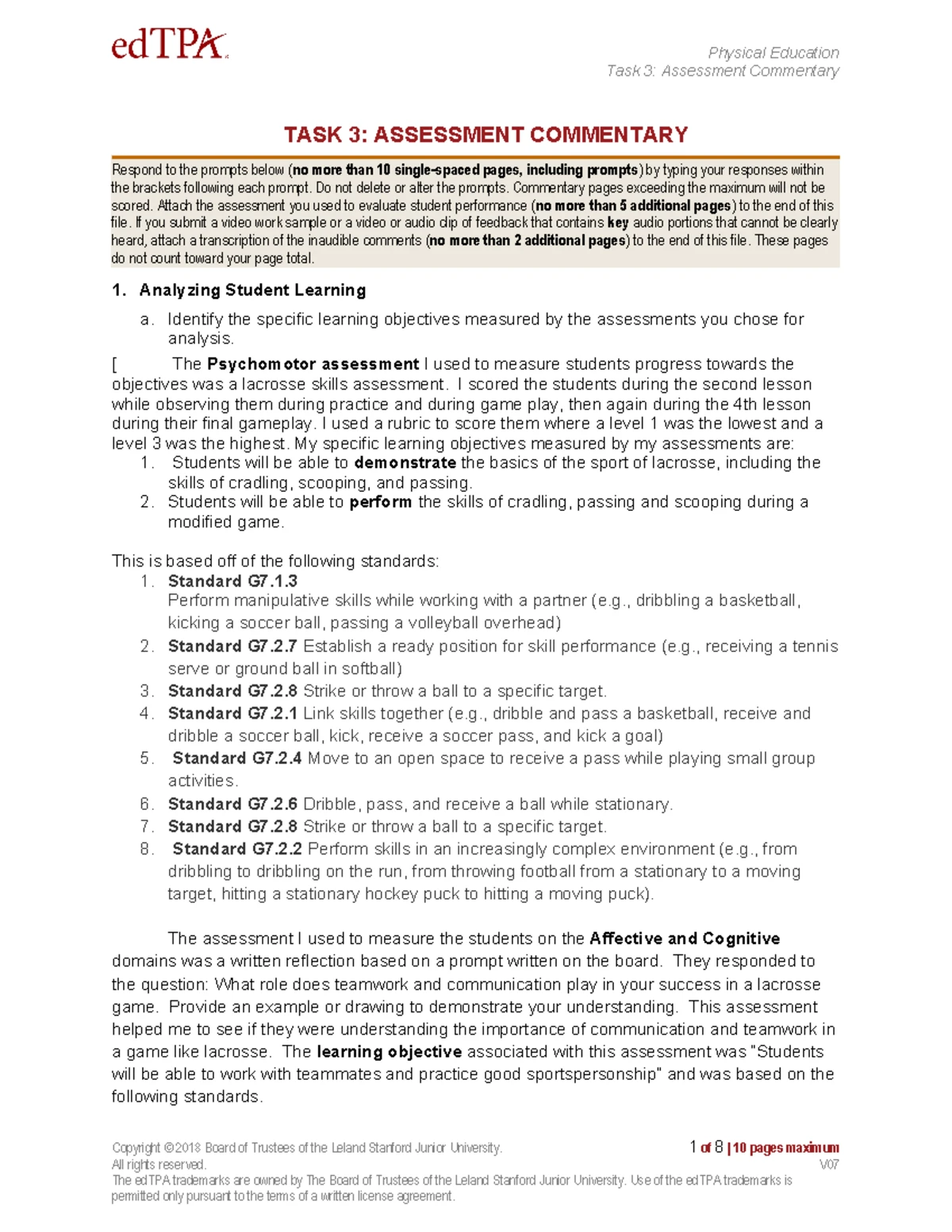 EDTPA Task 1: Planning Commentary for Lacrosse Instruction - Studocu