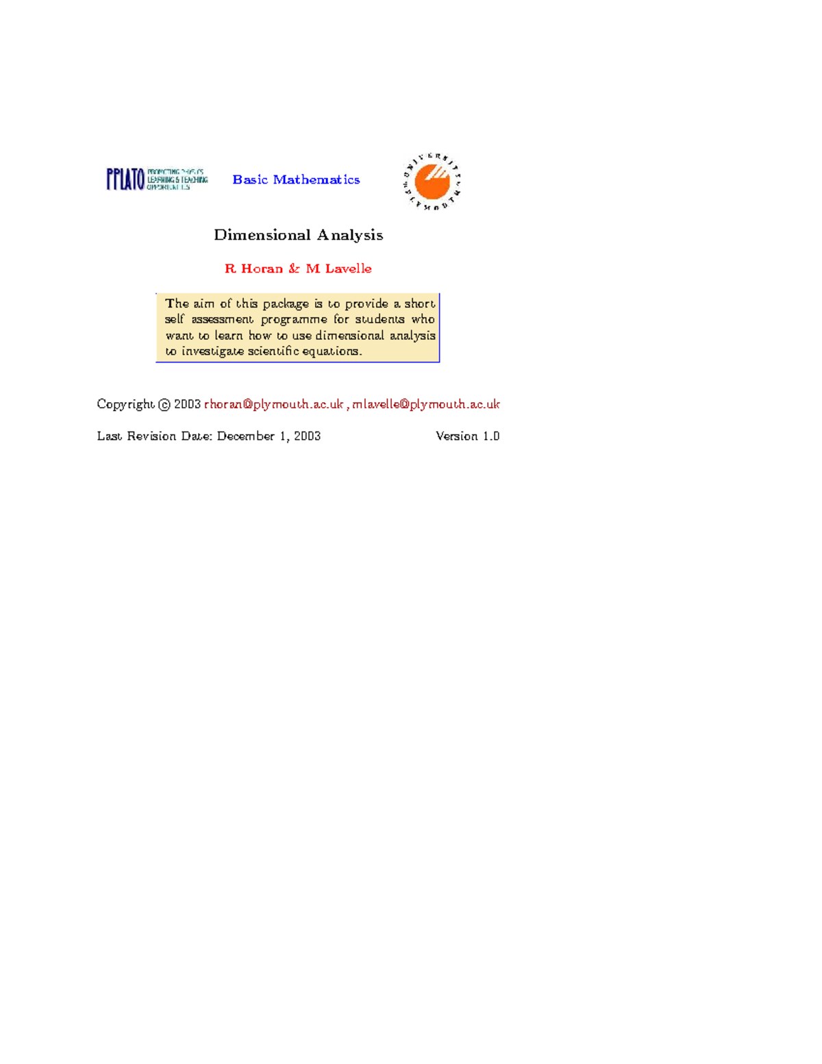 Dimensional Analysis in Basic Mathematics: Self-Assessment Guide - Studocu