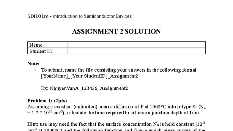 SDI101m Semiconductor Devices Assignment 2 Solutions - Studocu