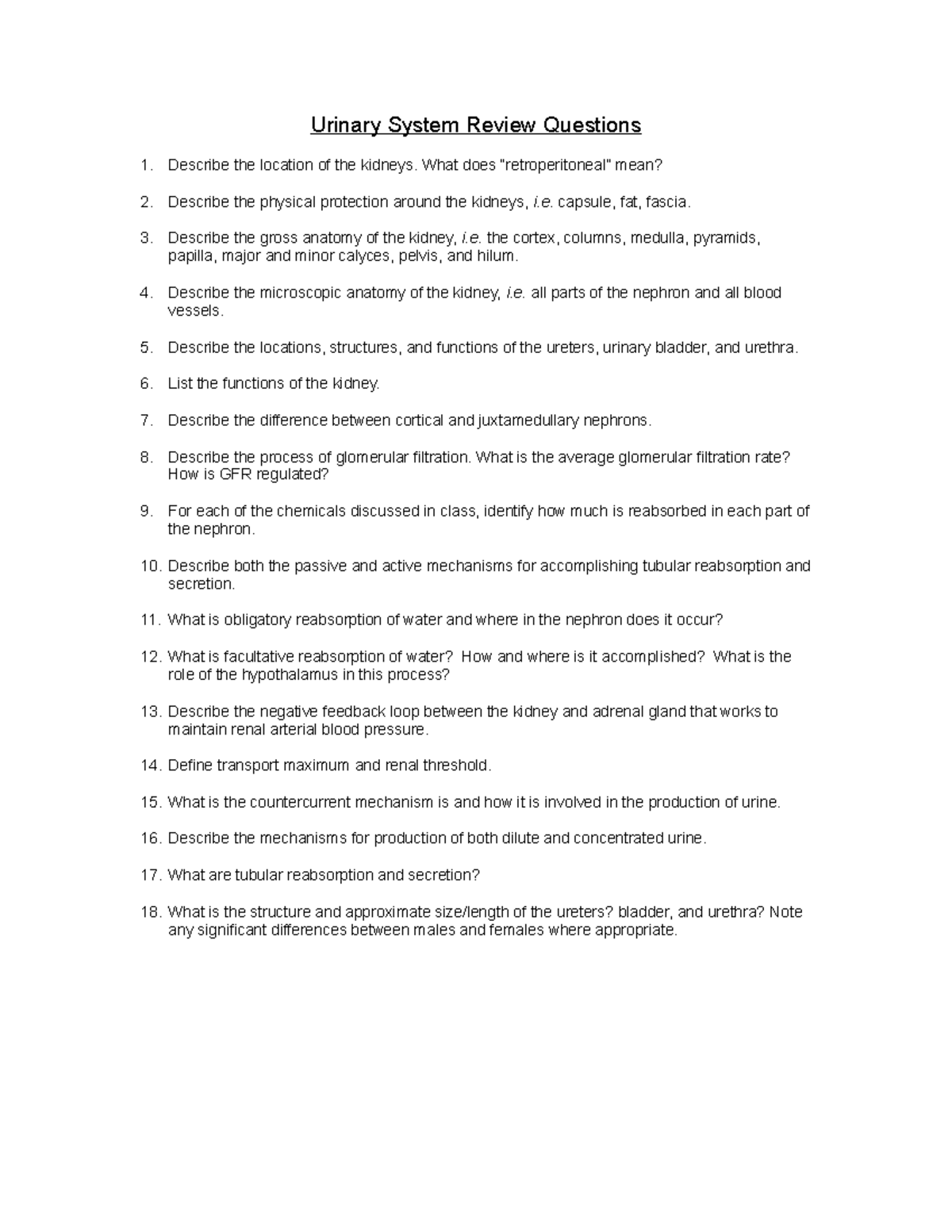 Ch25 Urinary System Review Questions and Concepts - Studocu