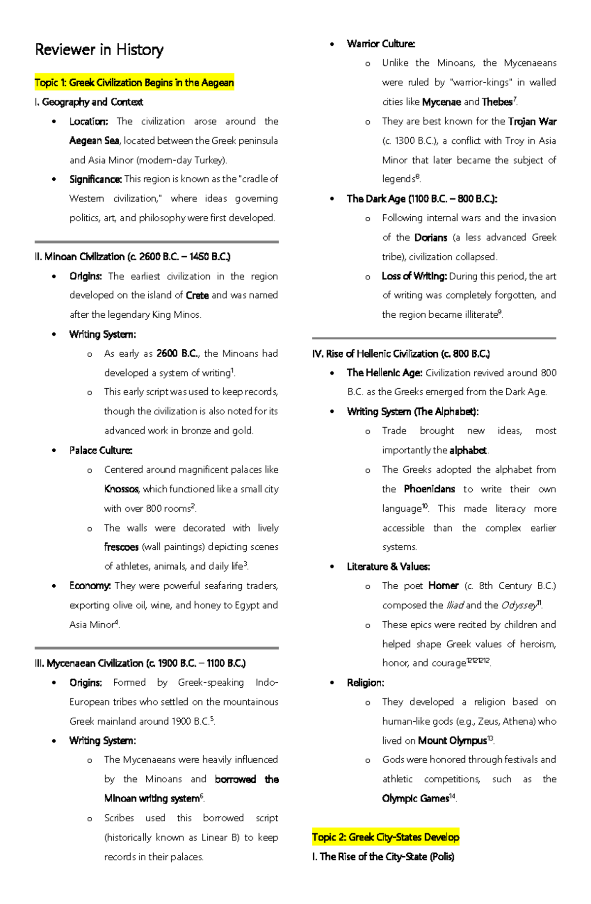 World History Review: Greek and Roman Civilizations Overview - Studocu