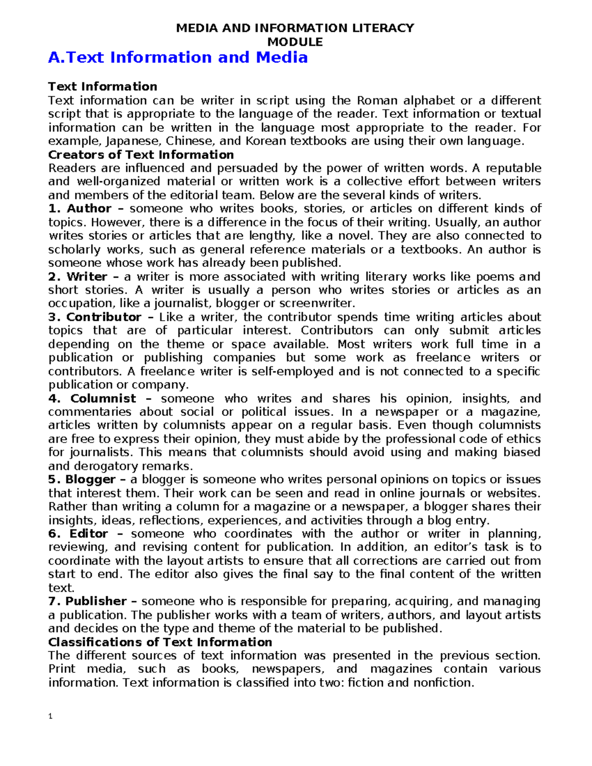 Text Info & Media Literacy Module Overview - Studocu