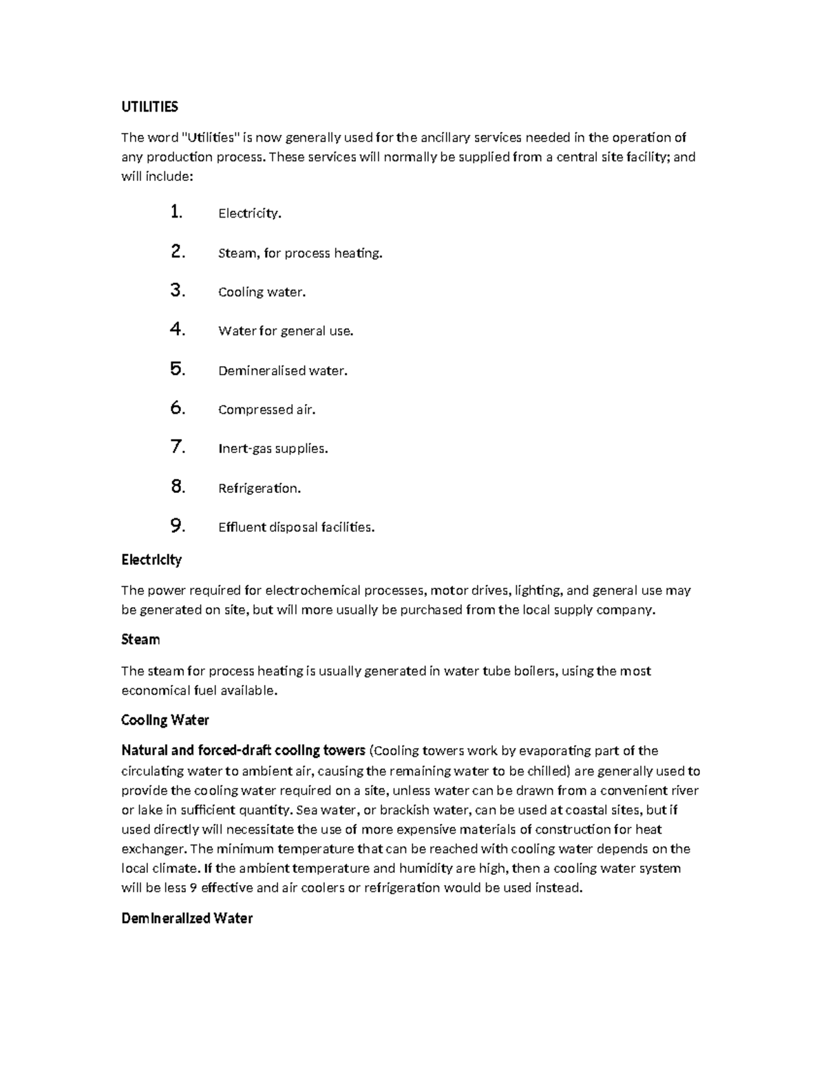 Utilities in Production Processes: Essential Services Overview - Studocu