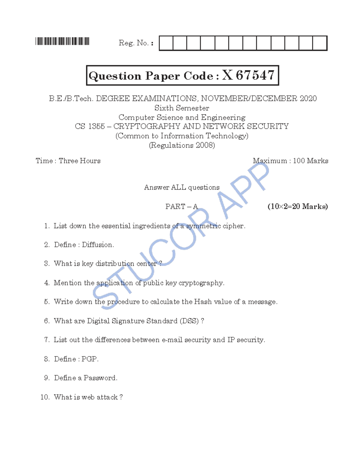 Stucor QP-CS1355-ND2020-AF: Crypto & Network Security Exam Questions ...