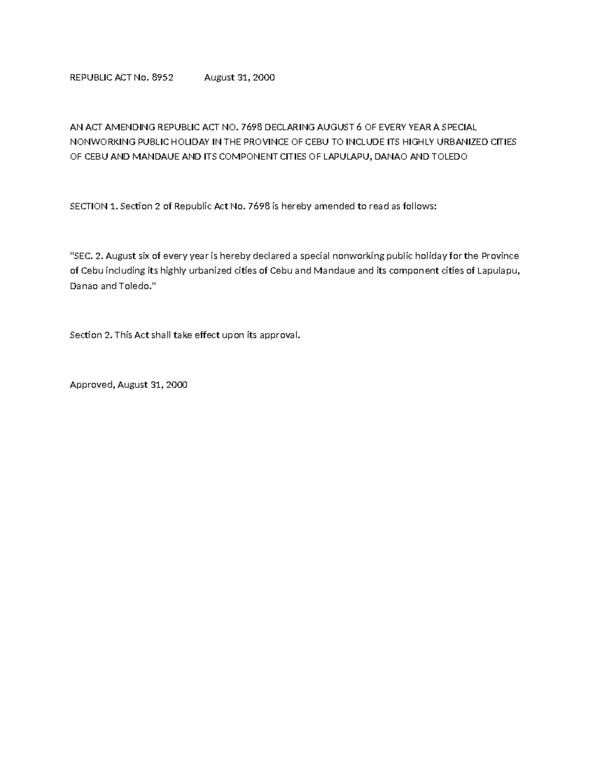 Republic-ACT-2000 - Lawaw - REPUBLIC ACT No. 8952 August 31, 2000 AN ...