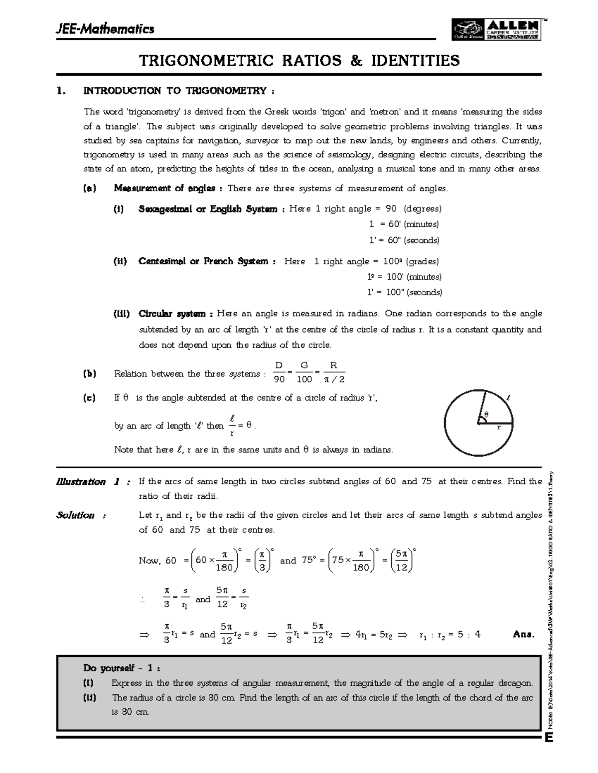 TRIGONOMETRIC RATIOS & IDENTITIES: INTRO TO TRIGONOMETRY (NODE6) - Studocu