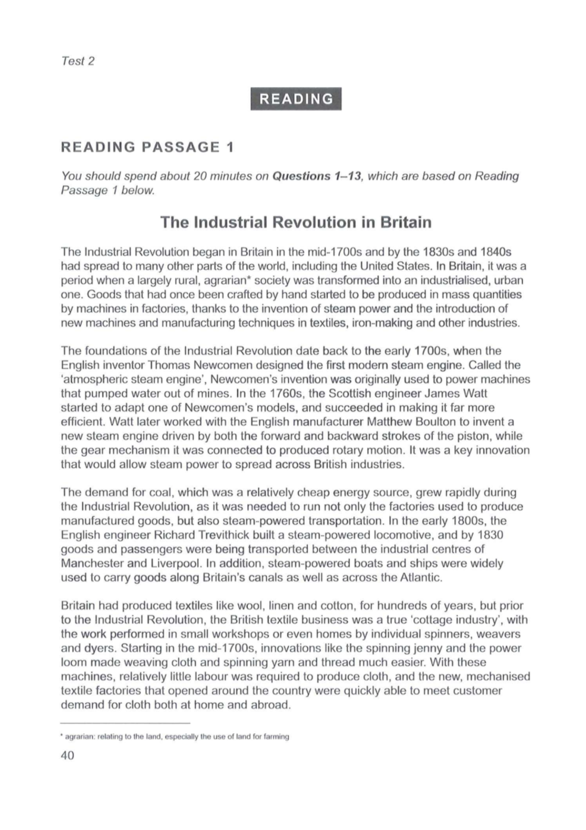 R C19 T2 Reading Passage 1: The Industrial Revolution in Britain - Studocu