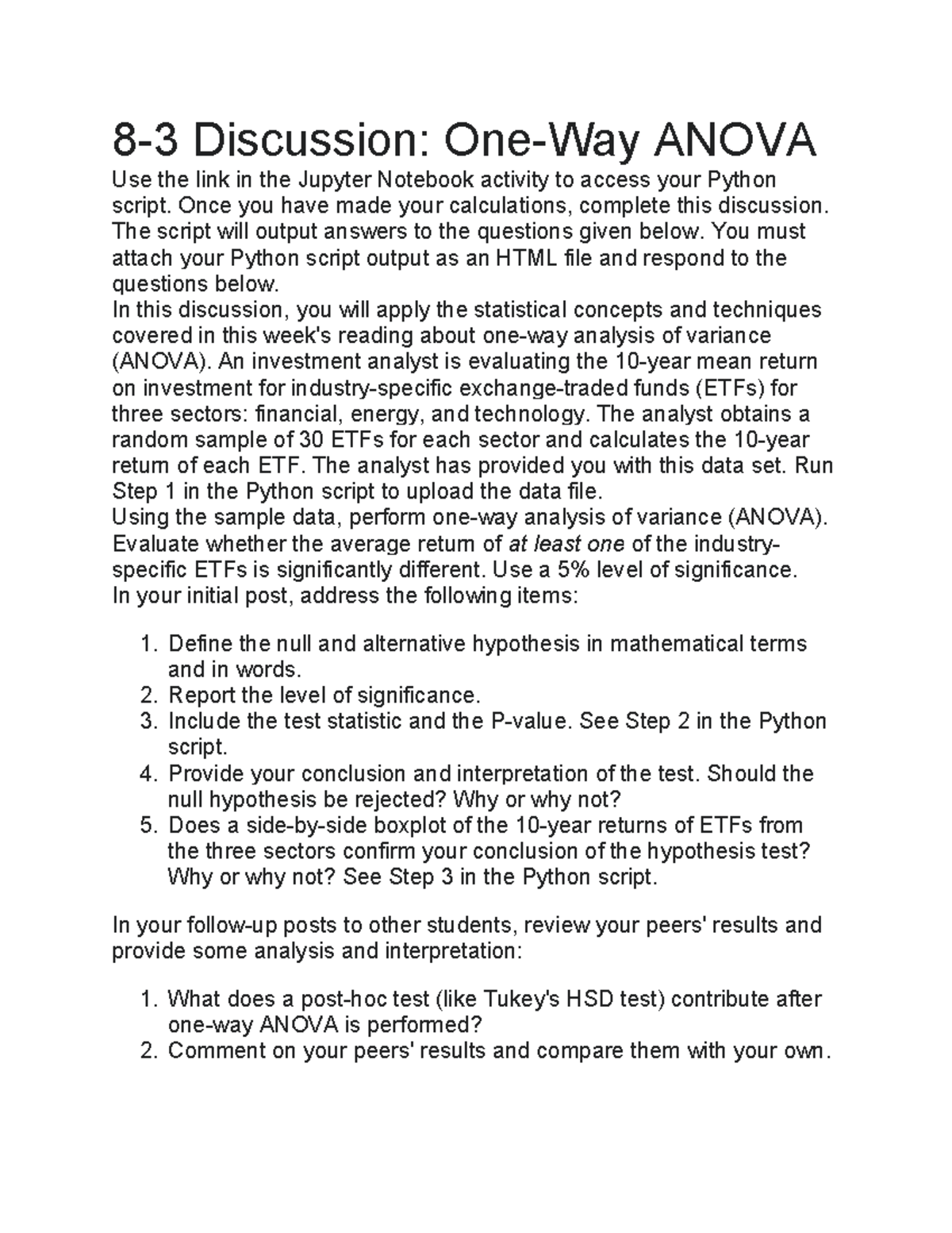 MAT-243 - Final Exam Discussion: One-Way ANOVA Analysis - Studocu
