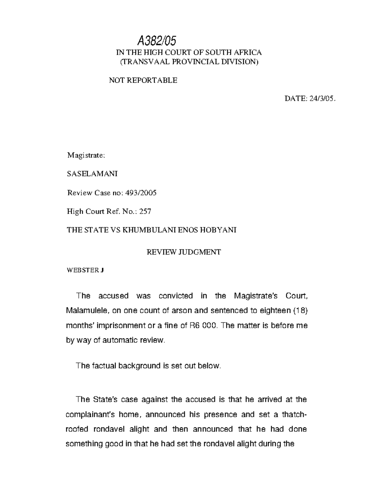 S V Hobyani: Review Judgment on Arson Case in High Court - Studocu