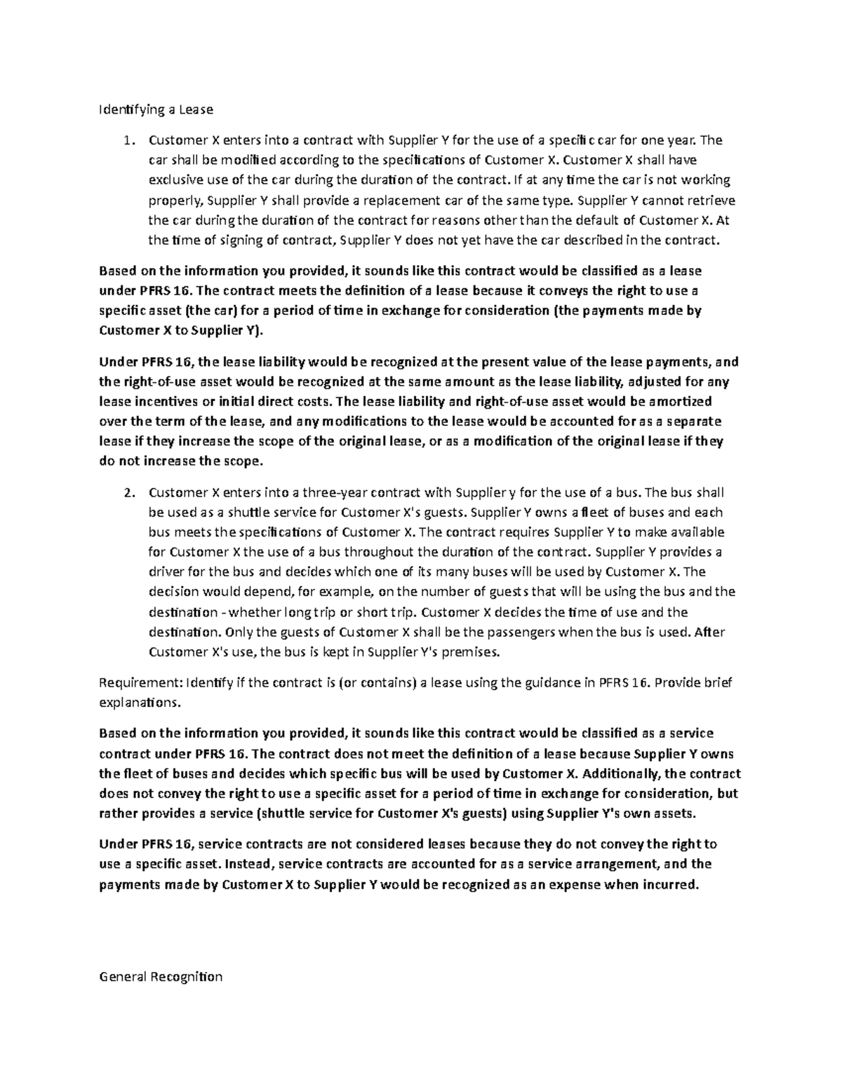 PFRS 16 Lease Identification & General Recognition Guidelines - Studocu