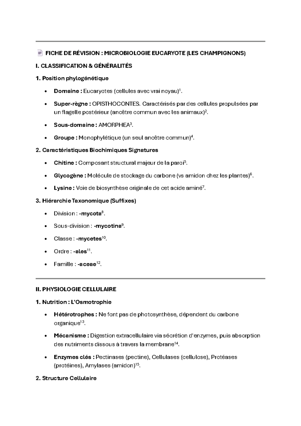 FICHE DE RÉVISION : MICROBIOLOGIE EUCARYOTE (CHAMPIGNONS) - Studocu