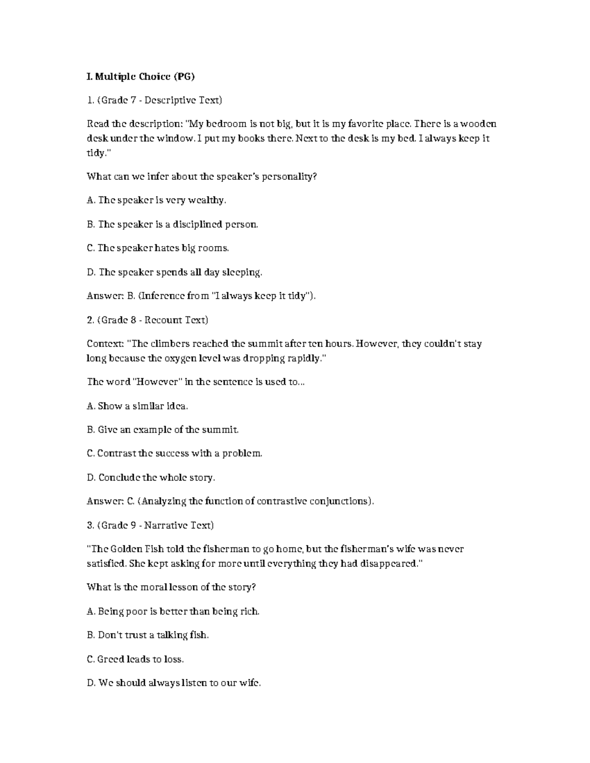 Soal Bahasa Inggris Gemini: Multiple Choice & Essay Questions - Studocu