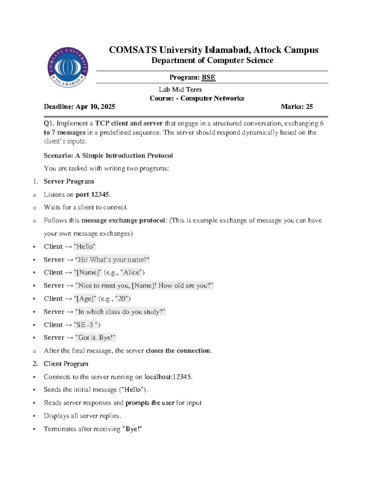 Lab midterm report for CN sp25: TCP client-server implementation - Studocu
