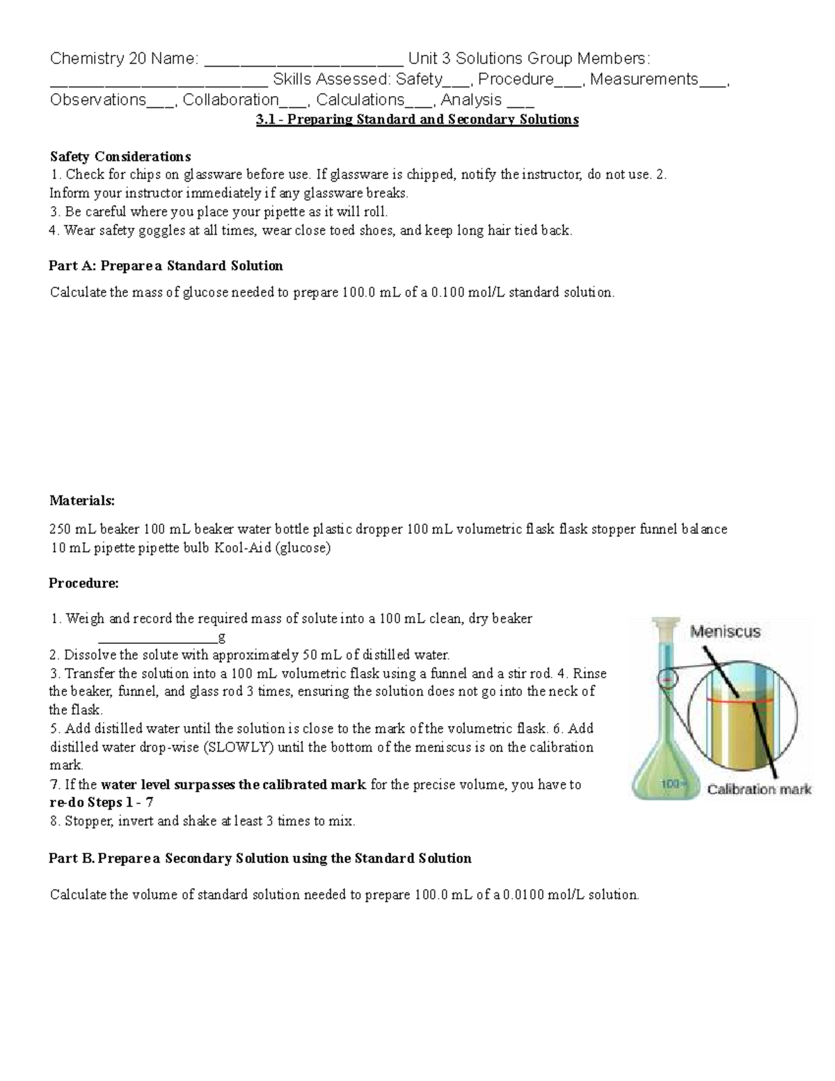 Chemistry 20: Unit 3 - Standard & Secondary Solutions Guide - Studocu
