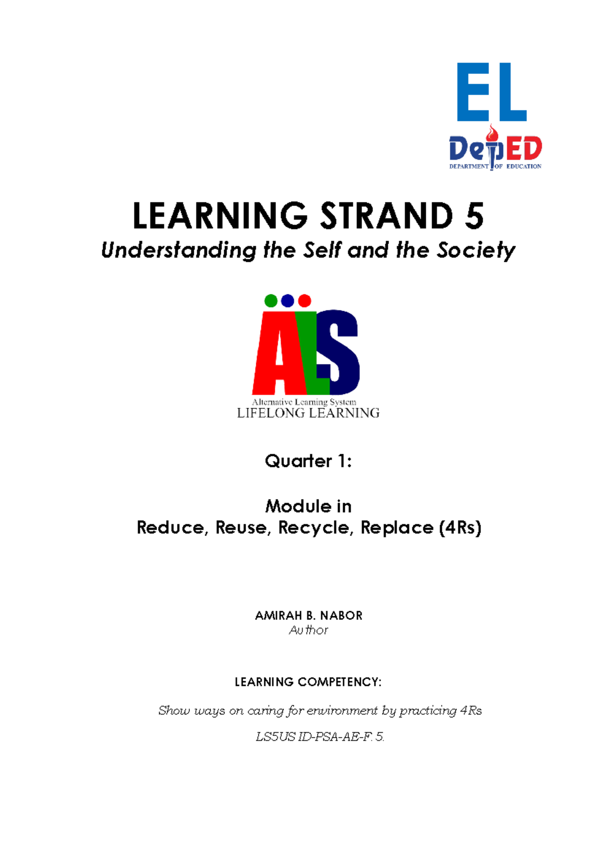 ALS SLEM LS5 EL - lesson - EL LEARNING STRAND 5 Understanding the Self ...