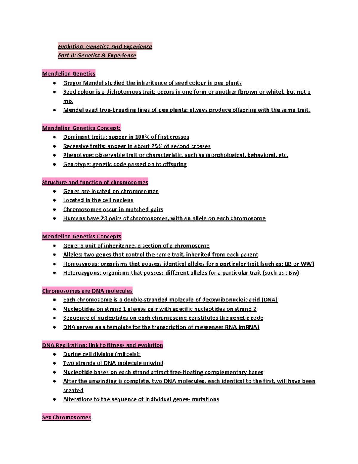 Lecture 2 Part 2 Notes: Genetics and Epigenetics - PSYC 2P36 - Studocu