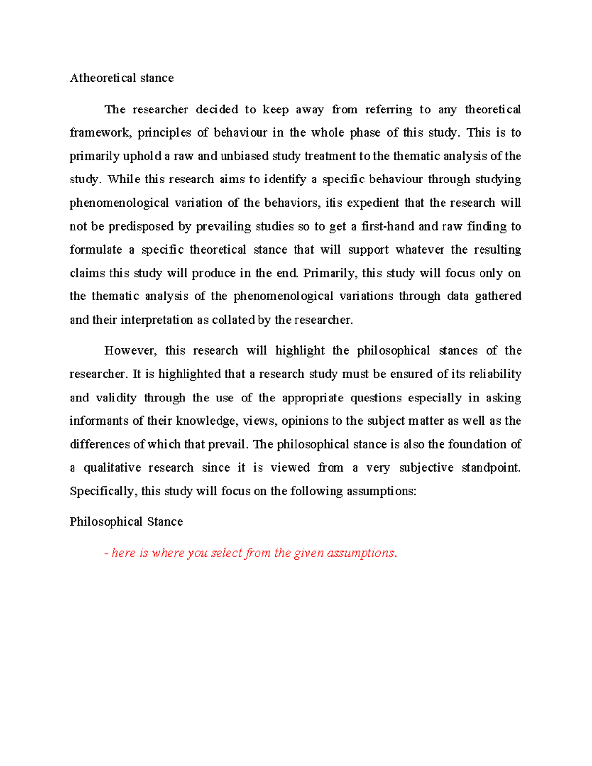 Atheoretical Stance: A Qualitative Thematic Analysis Study - Studocu