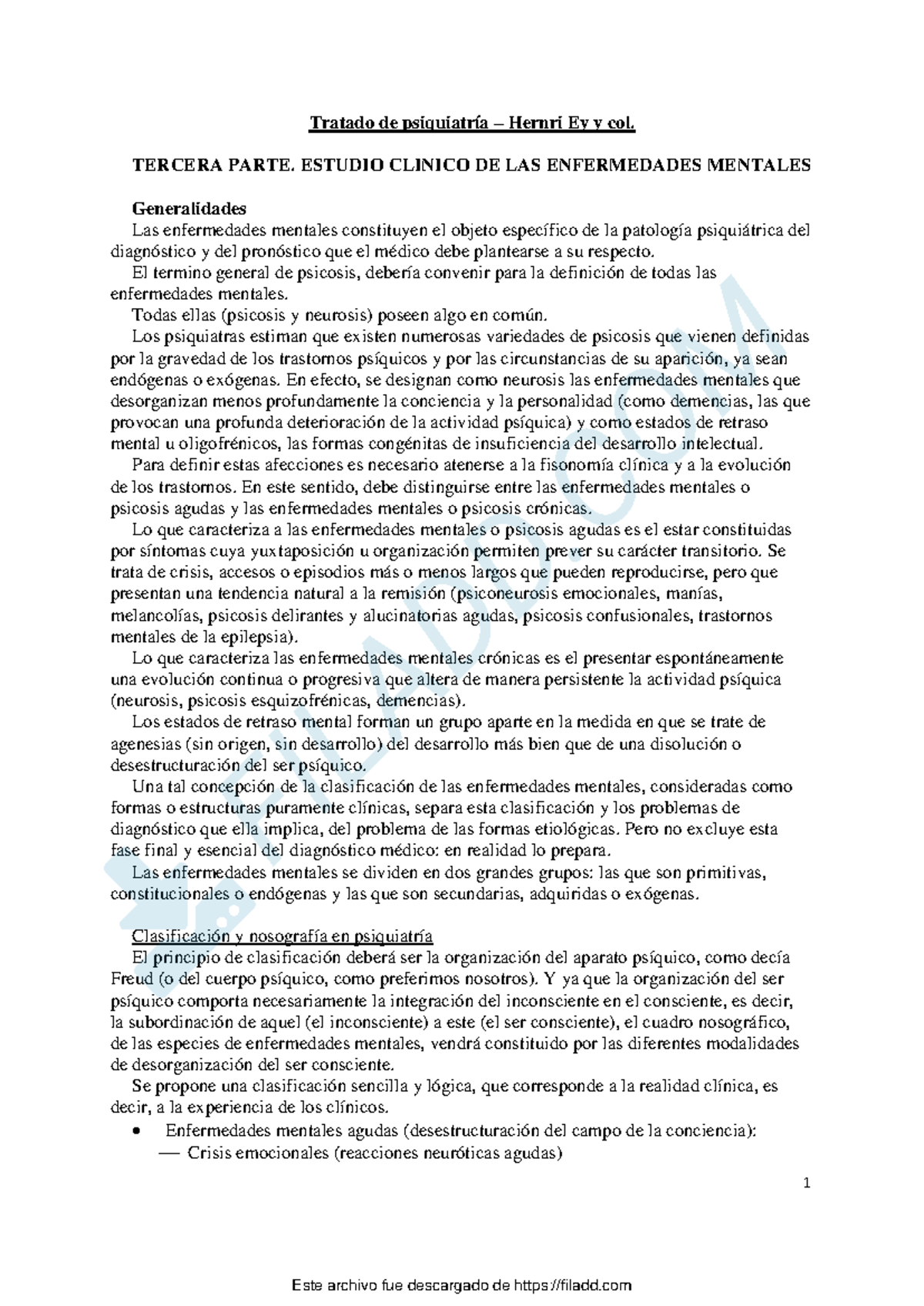 Resumen del Tratado de Psiquiatría de Henri Ey - Enfermedades Mentales ...