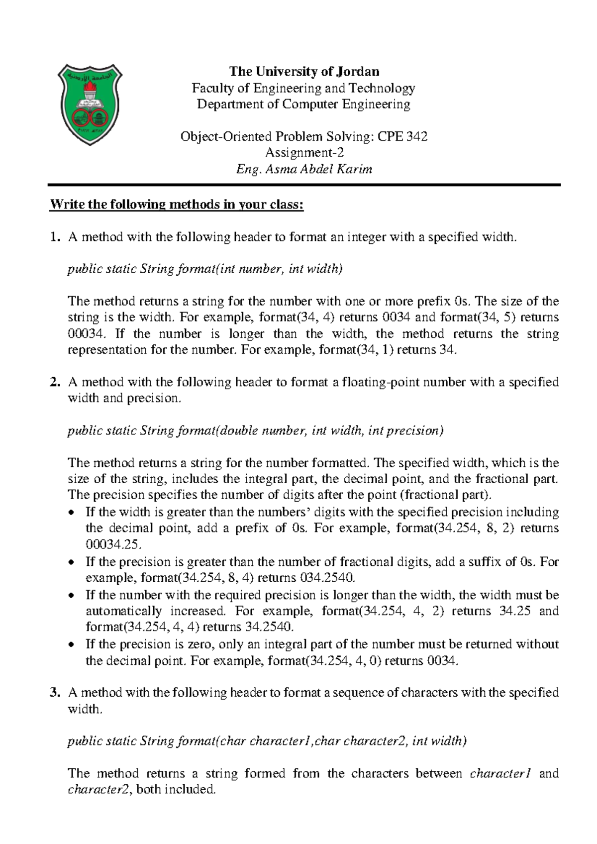 OOPS Assignment 2: CPE 342 Formatting Methods Guide - Studocu