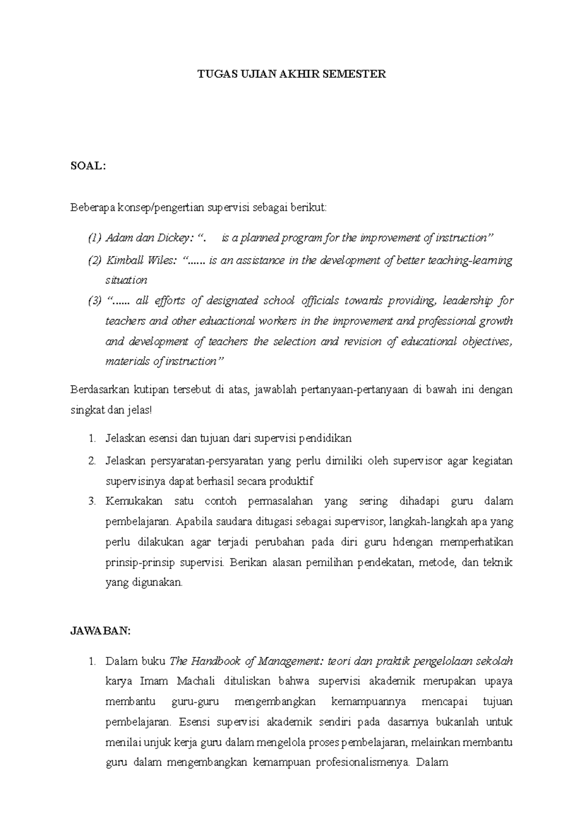 Supervisi Tugas Ujian Akhir Semester: Konsep dan Tujuan Pendidikan ...