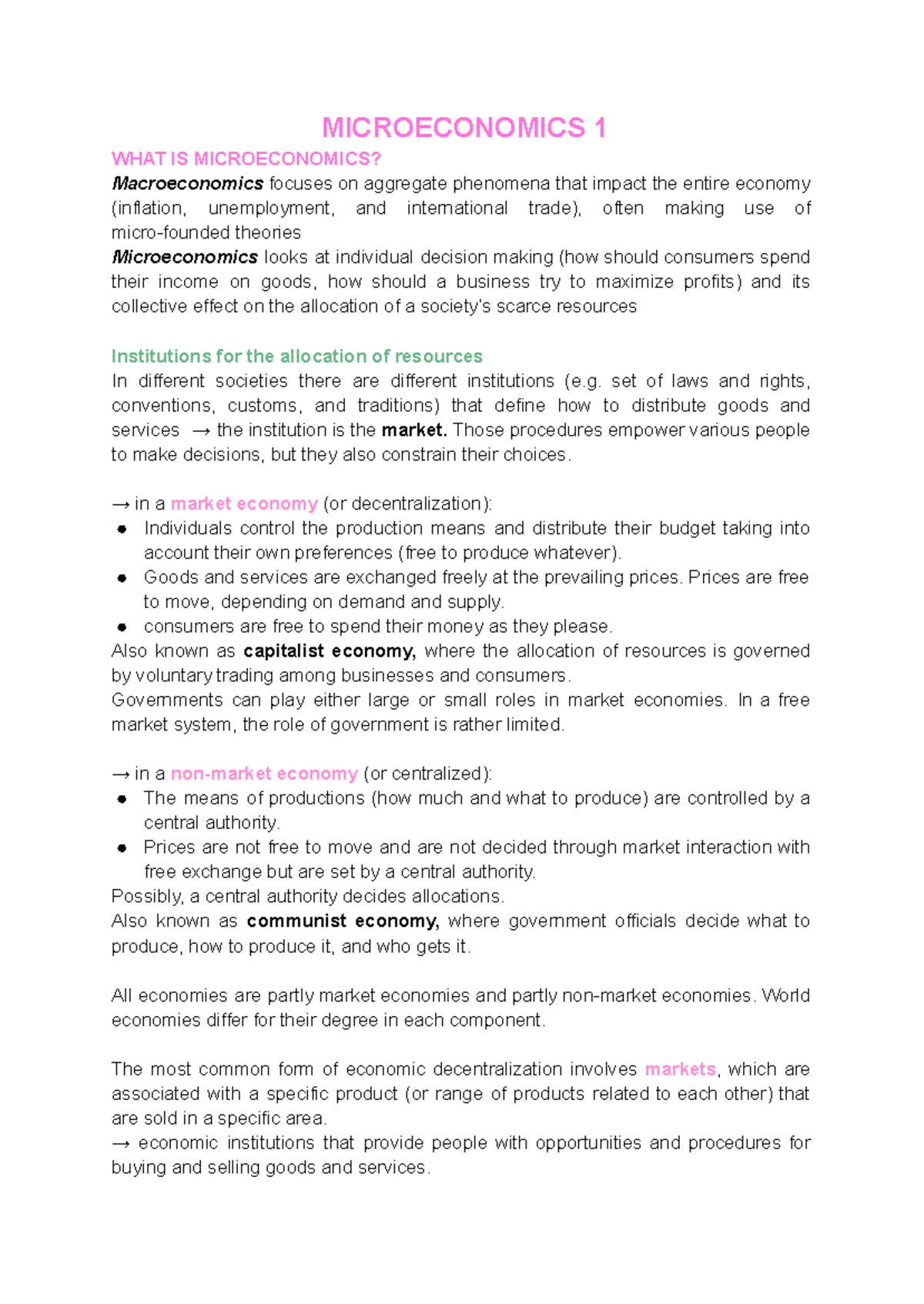Microeconomics 1-3 - Summary of Key Concepts in Microeconomics - Studocu